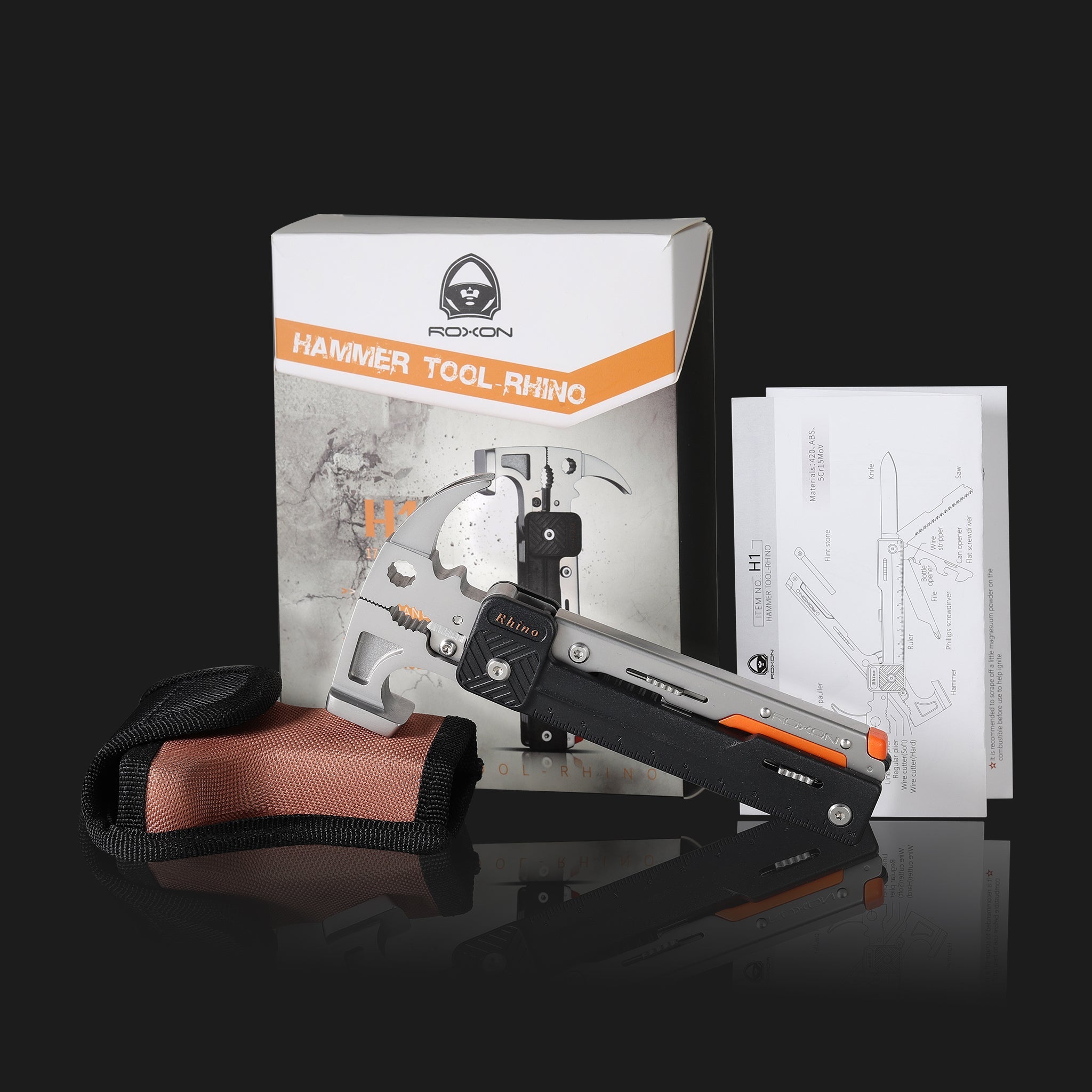 H1 Rhino Multitool 17-in-1 Hammer Tool for Camping & DIY | ROXON